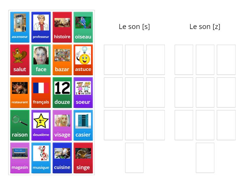 Le son [s] ou le son [z] - Ordenar por grupo