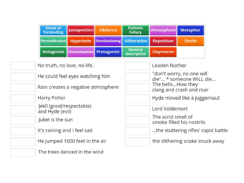 Literary Terms - Match the examples - Match up