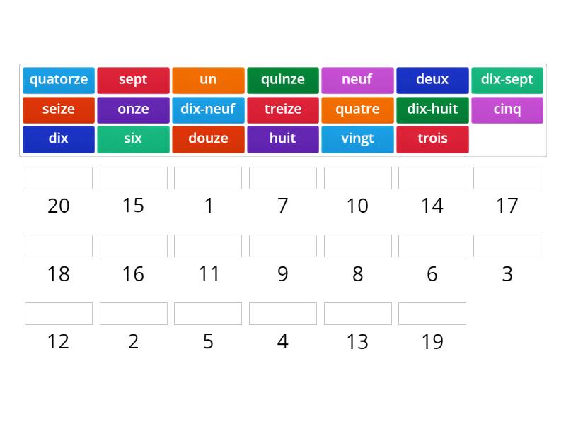 Les nombres 1-20 - Match up