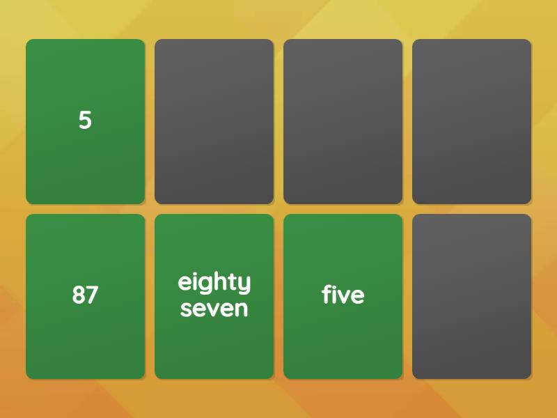 Number symbols and number names - Matching pairs