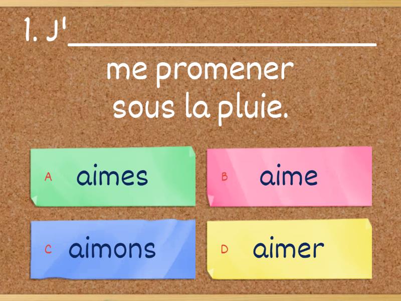 Verbe "aimer" au présent de l'indicatif - Quiz