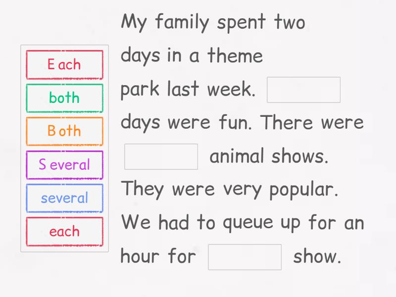 both each several - Complete the sentence