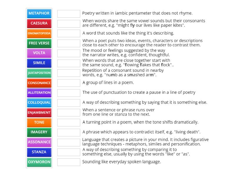 Poetic devices - - Match up