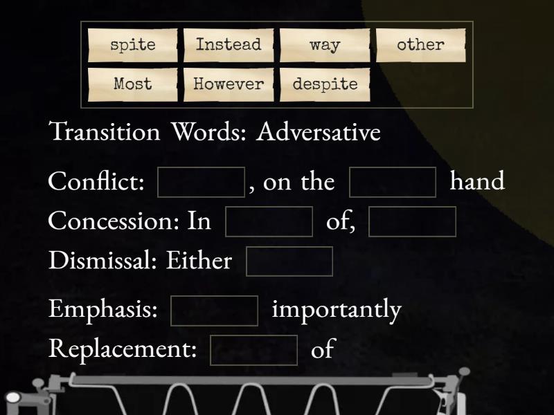 Types of Transition Words - Examples - Complete the sentence