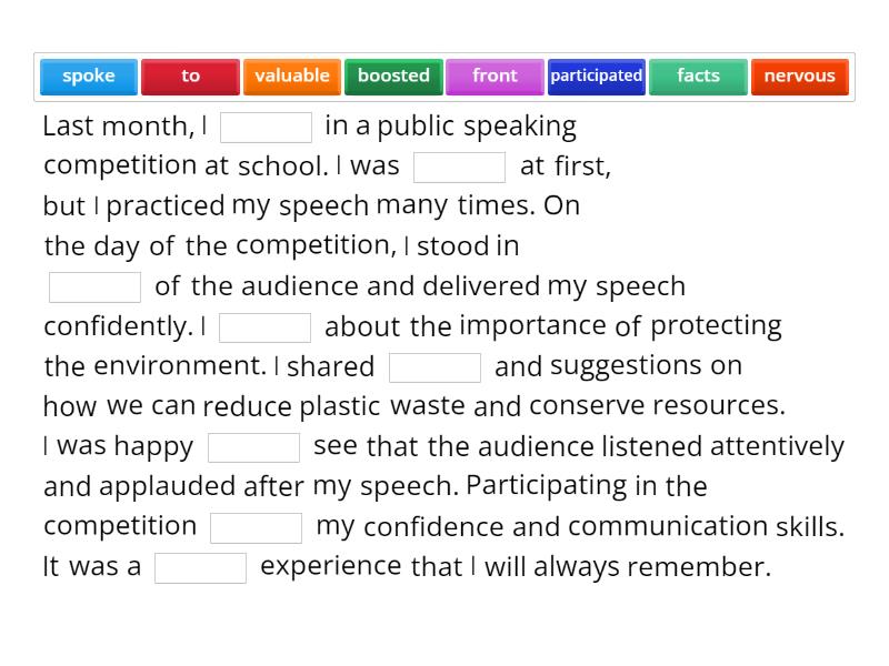 My Experience with Public Speaking-reading grade 6 - Complete the sentence
