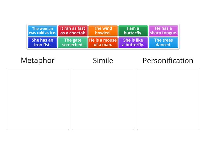 Leila's Metaphors, Similes and Personification - Categorize