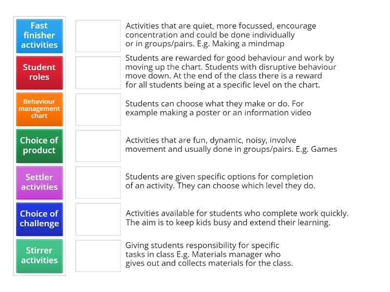Classroom Management Techniques - Match up