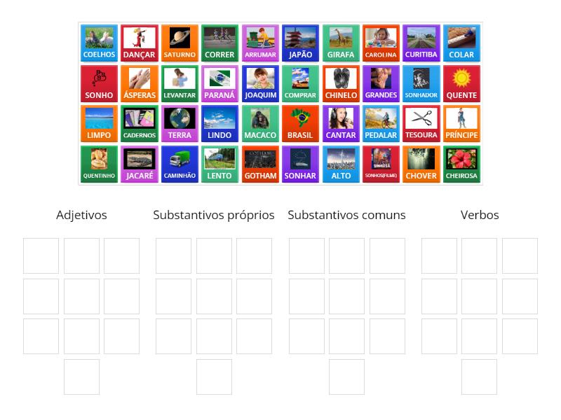 Verbos, substantivos e adjetivos - Group sort