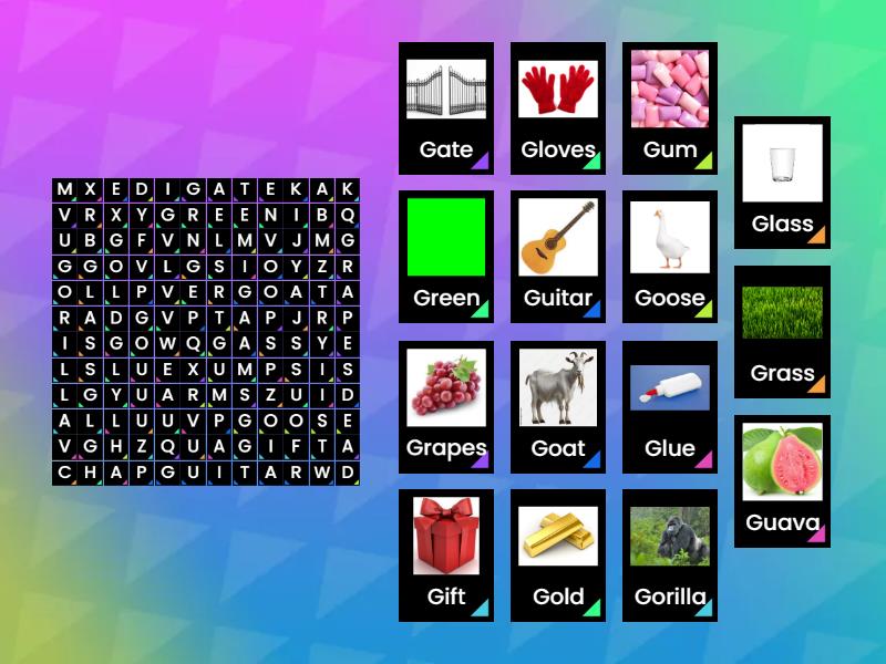 Letter g - word search - MEIE - Wordsearch