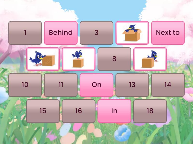 Prepositions memory game - Matching pairs