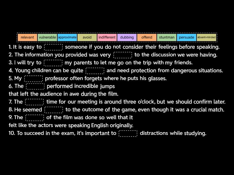 Vocabulary revision - Complete the sentence