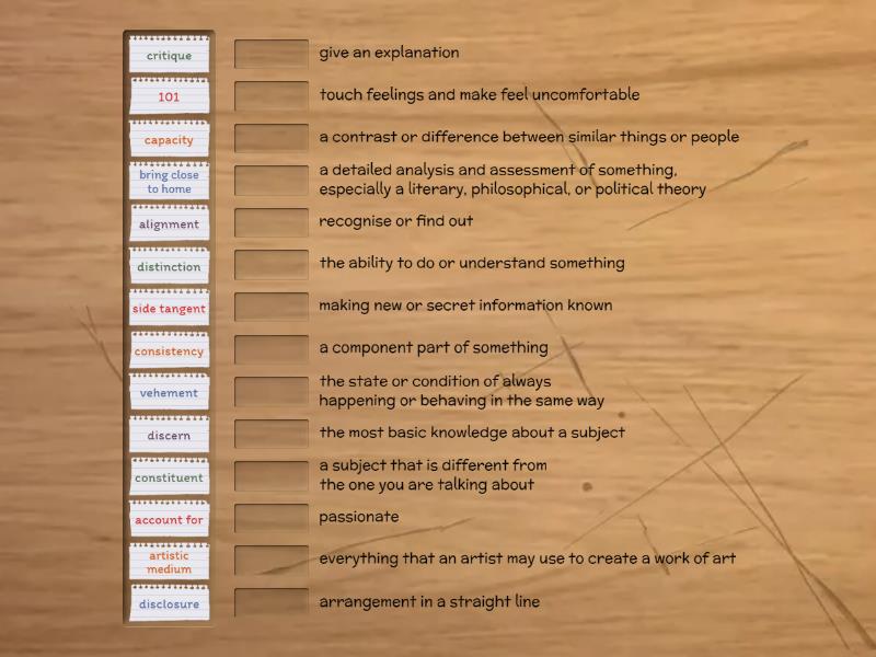 Developing Taste - Key Words - Homework - Une las parejas