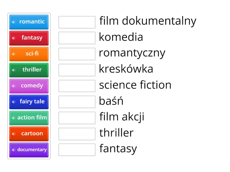 Types of films english class B1 Unit 4 - Match up