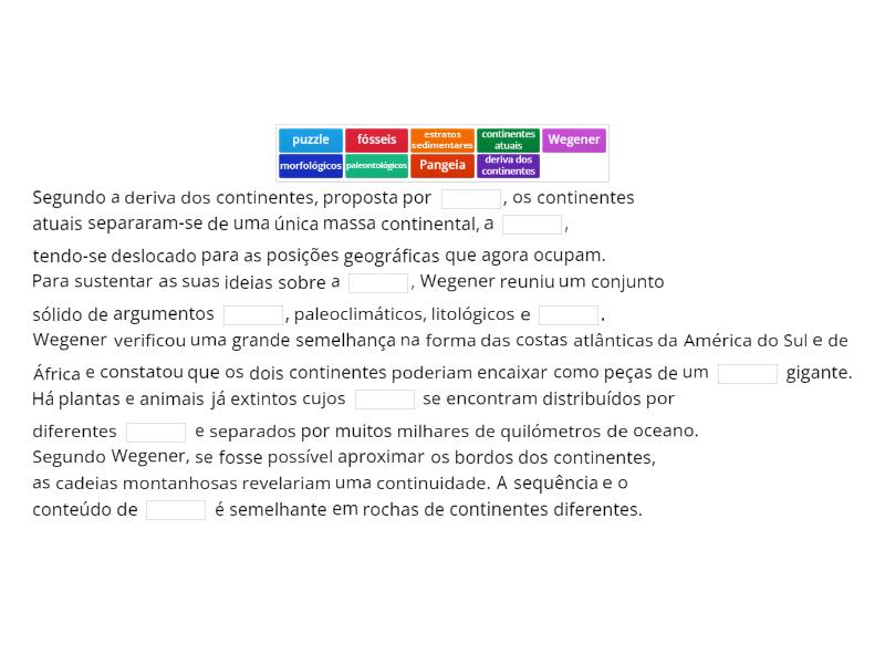 Deriva continental - Complete the sentence