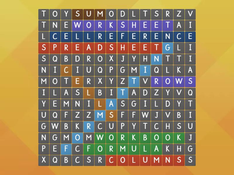 Spreadsheets Terminology - Wordsearch