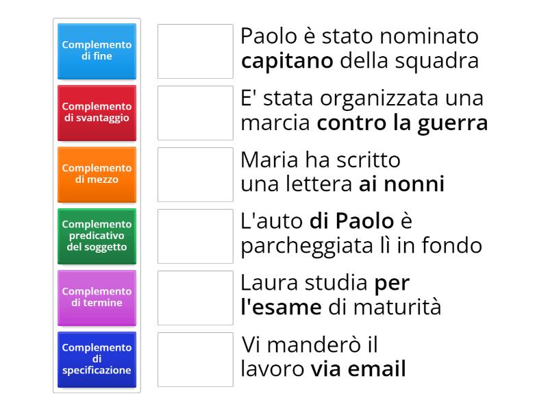 ANALIZZA I COMPLEMENTI IN GRASSETTO - Match up