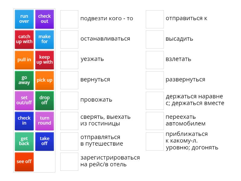 ЕГЭ Вербицкая Unit 2 Travel and transport. Phrasal verbs - Match up