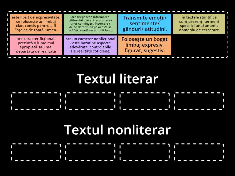 Textul literar/ textul nonliterar 2024 - Group sort