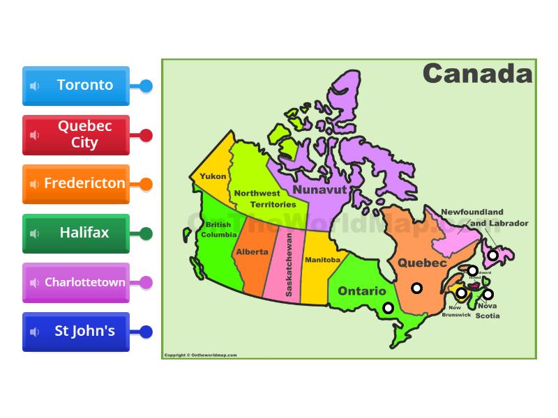 Eastern Canadian capital cities: Label the map - Labelled diagram
