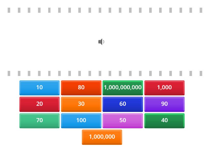 Numbers 10 by 10 - Find the match