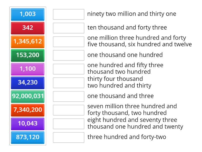 10B High numbers - Match up