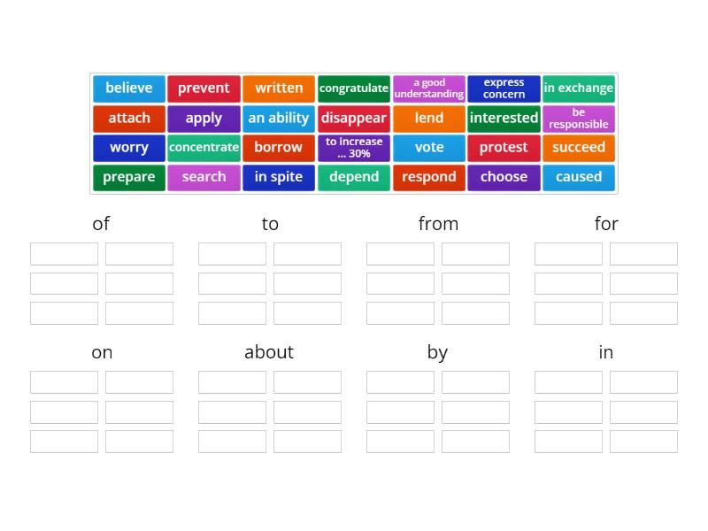 B2 First prepositions - Ordenar por grupo