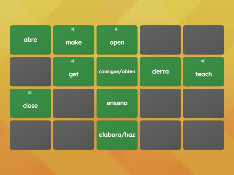 Memory game. Busca el verbo en presente y su significado en espanol ...
