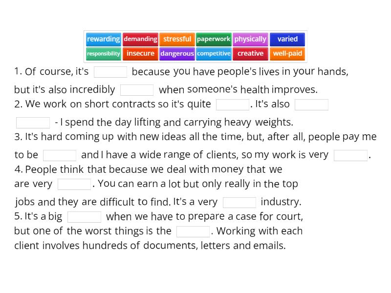 Describing jobs - Complete the sentence