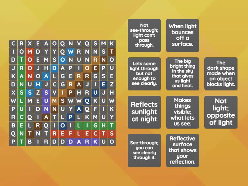 Year 3 Light Review - Wordsearch
