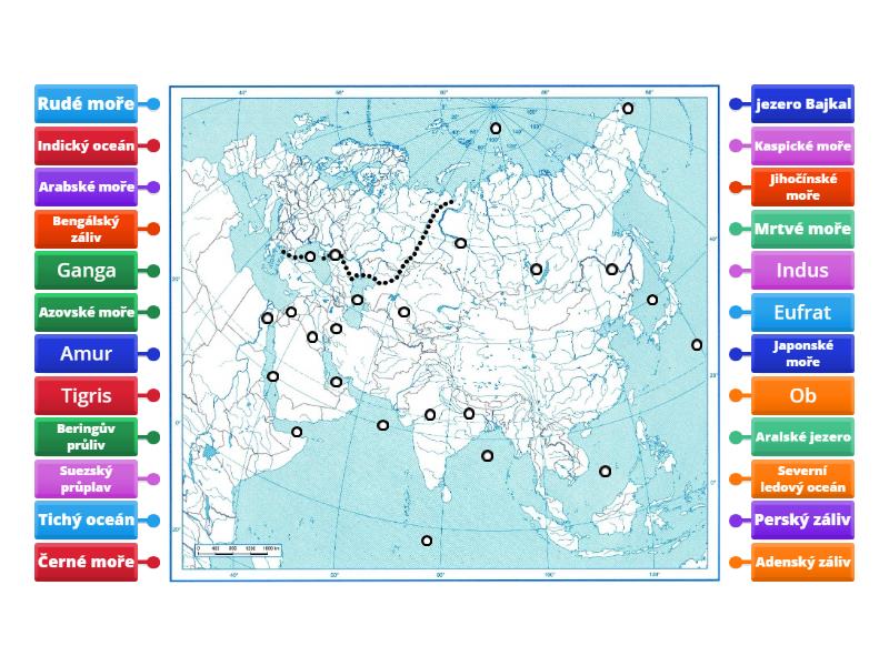 Asie - mapa 1 - vodstvo - Labelled diagram