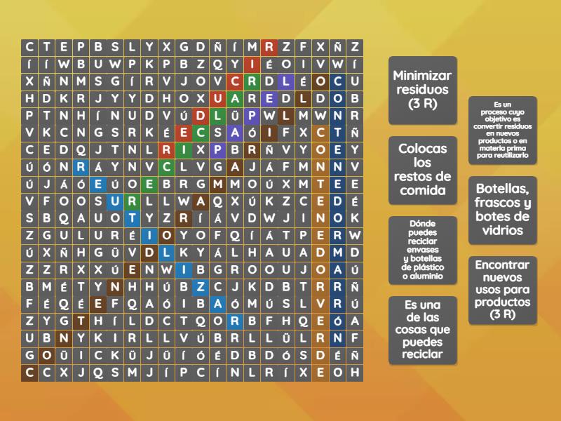 de reciclaje - Sopa de letras