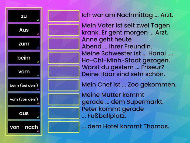 A2.2 Lokale Präpositionen mit Dativ - Match up