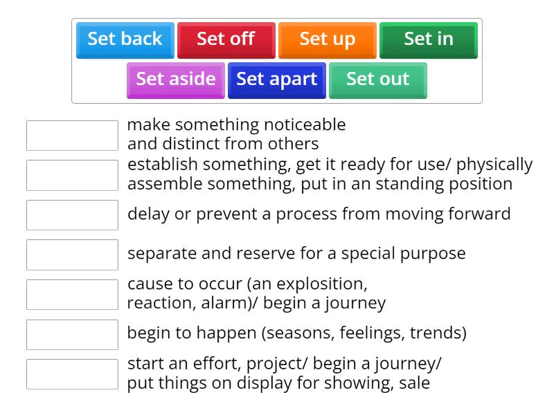 Phrasal verbs with set - Match up