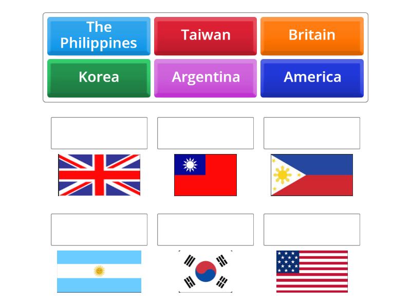 Match the countries with the flags. - Match up