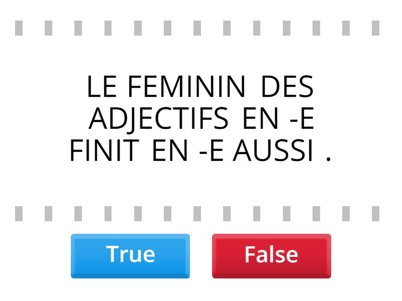 LE FEMININ DES ADJECTIFS - True or false