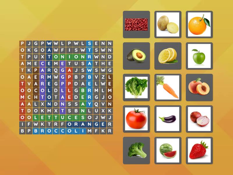 Fruits and Vegetables - Wordsearch