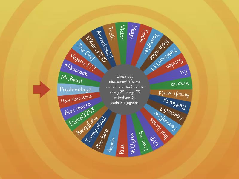 YouTuber's random wheel - Rueda aleatoria