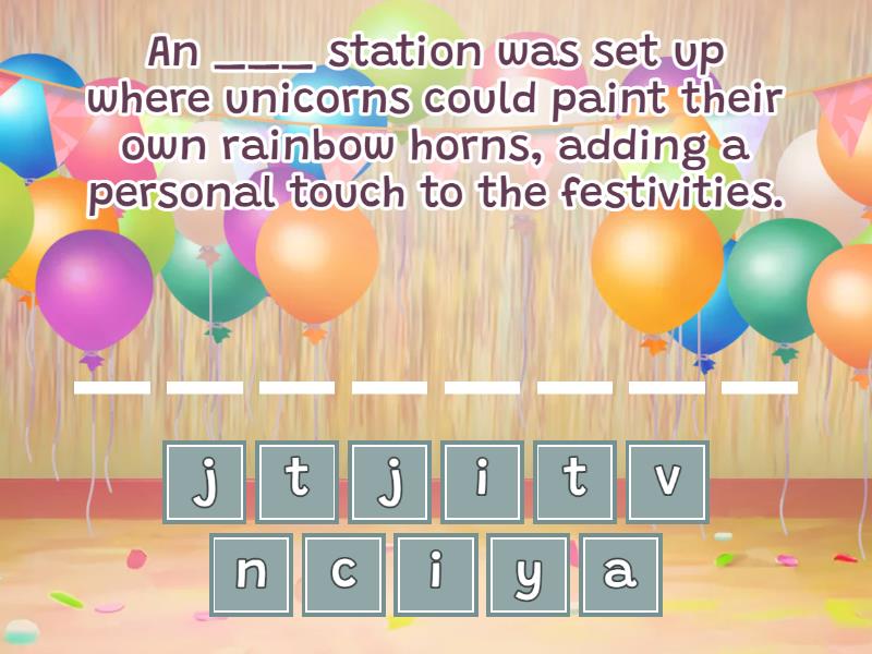 Spelling: Birthday Party! - Spell the word