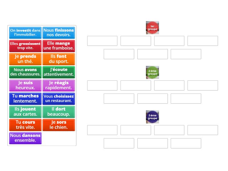 Act 1 Classer les verbes selon groupes - Ordenar por grupo
