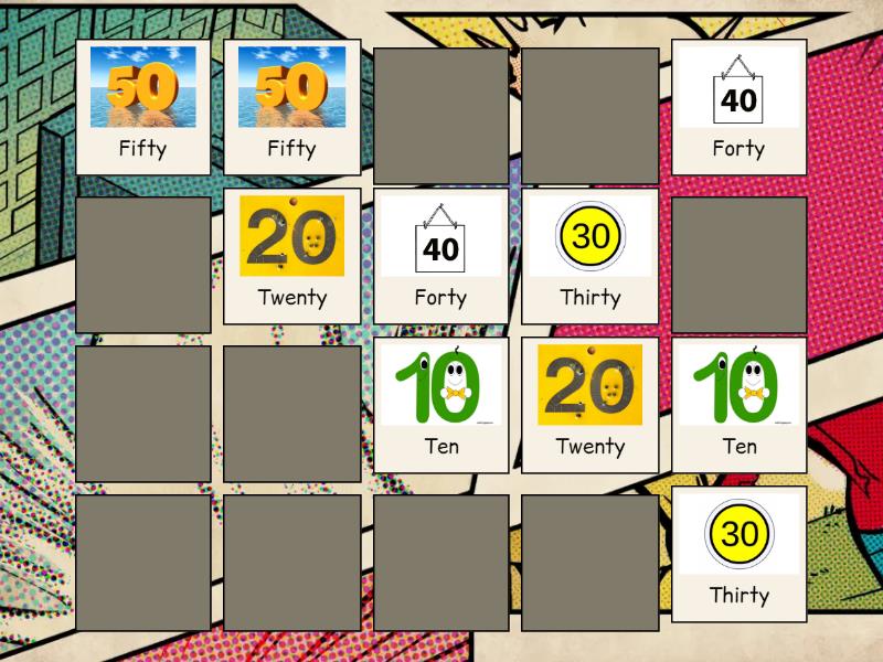 Memory Game - Numbers 10-100 - Matching pairs