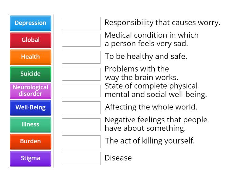 Mental Health Vocabulary - Match up
