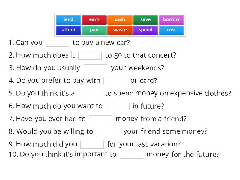 Money words B2 - Missing word