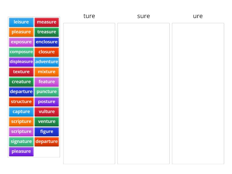 ture & sure (no syllable breaks) - Categorize