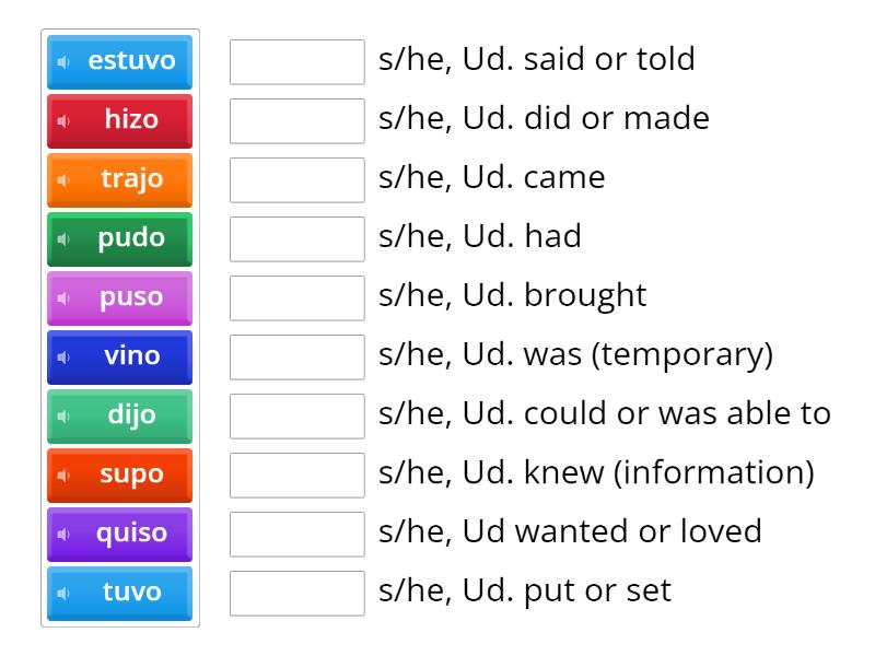 Irregular preterites--3rd person singular - Match up