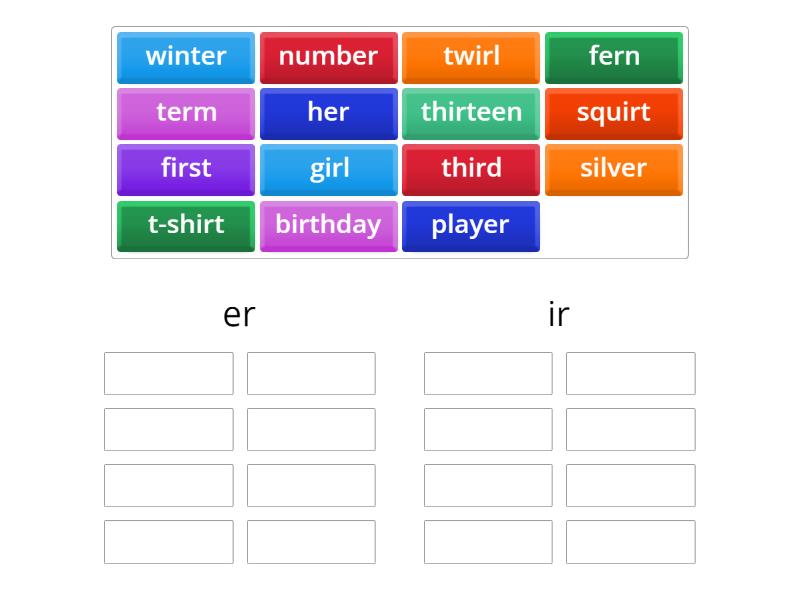Bossy R sort with "er" and "ir" - Group sort