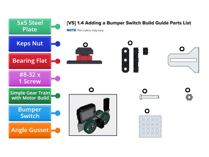 1.4 Adding a bumper switch parts - Labelled diagram