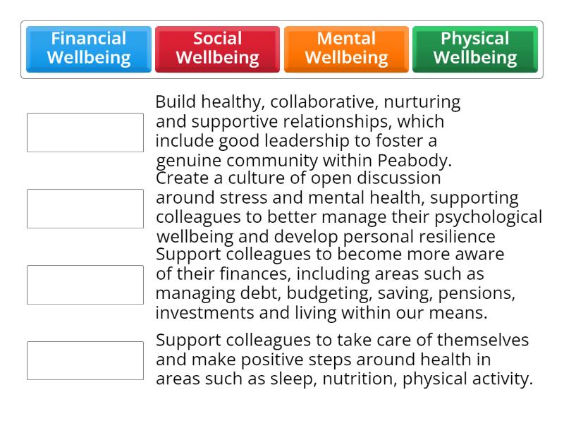Wellbeing Pillars - Match up