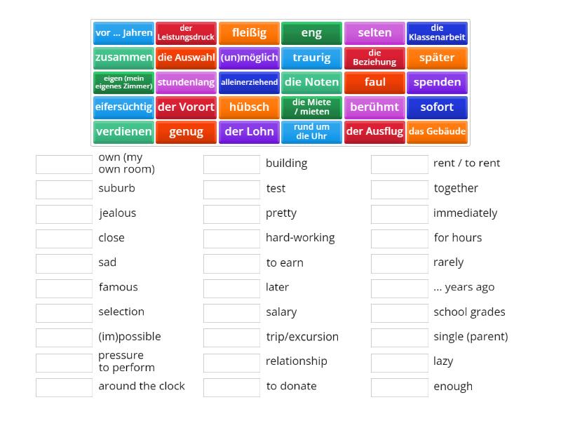 Listening and Reading Exam Hot Words - Match up