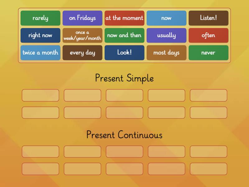 Time Expressions: Present Simple / Continuous - فرز المجموعات