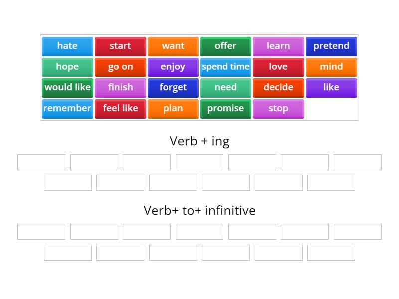 Verb + ing/to (infinitive) - Group sort